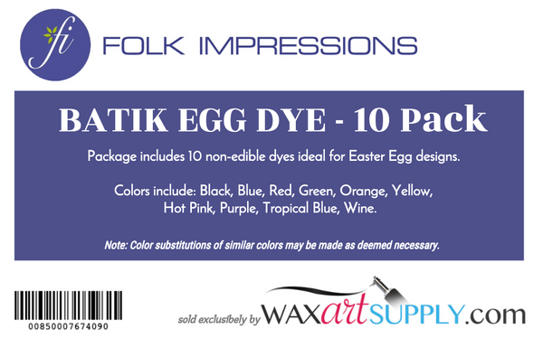 Batik Dye Basic Color Set of 10 by Folk Impressions – WaxArtSupply
