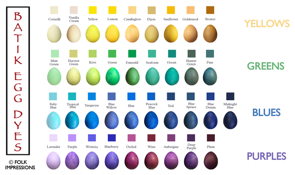 Folk Impressions Batik Egg Dye Color Chart – WaxArtSupply