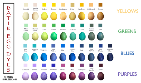 Folk Impressions Batik Egg Dye Color Chart – WaxArtSupply